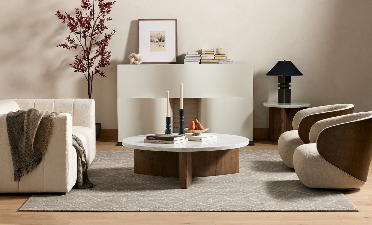 Toli Coffee Table Italian White Marble Four Hands