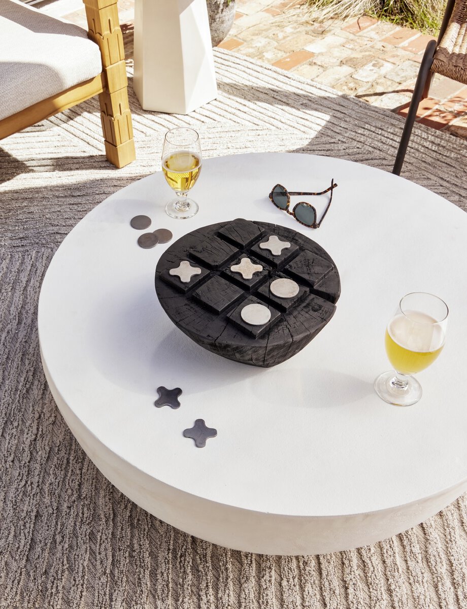 Basil Outdoor Round Coffee Table Matte White Cast Aluminum Four Hands
