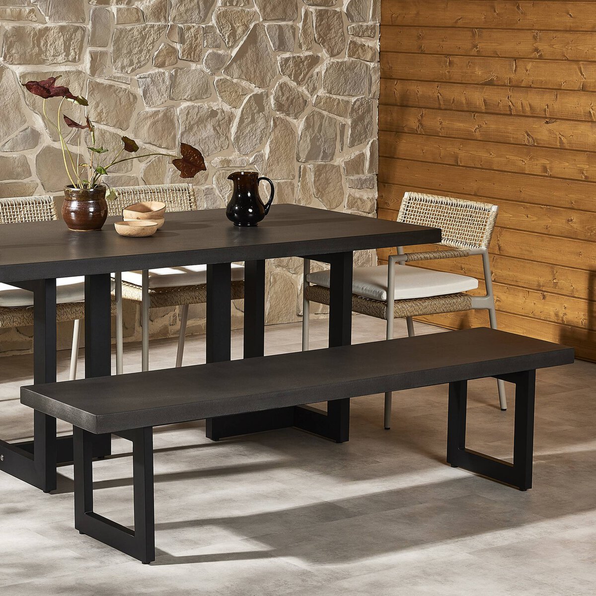 Judith Outdoor Dining Bench Black Four Hands