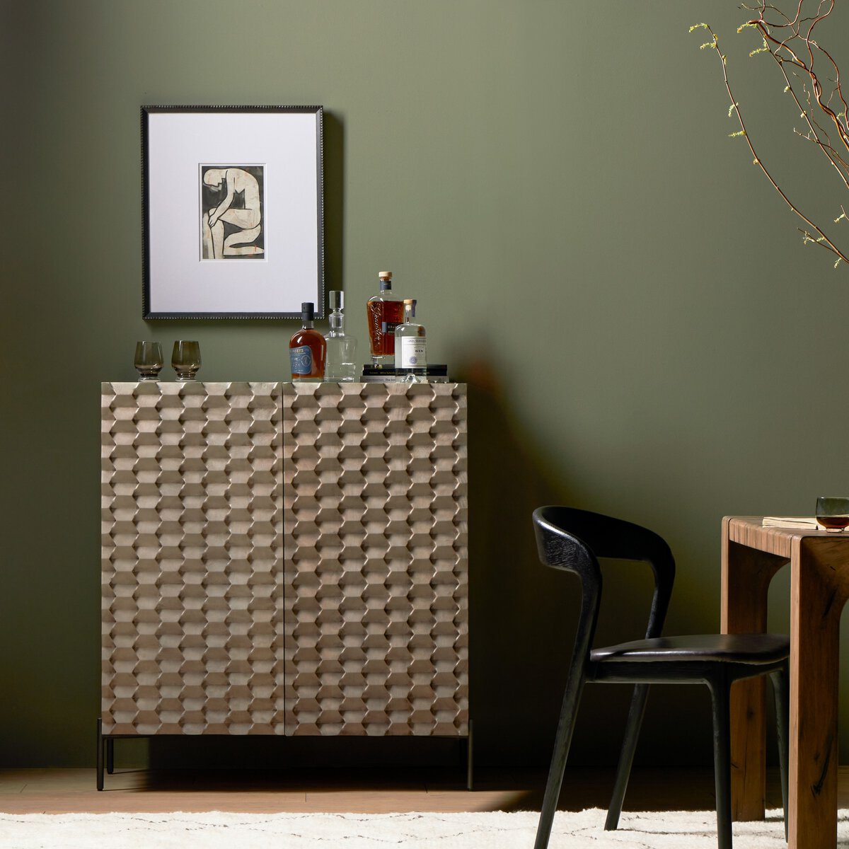 Raffael carved wood bar cabinet store