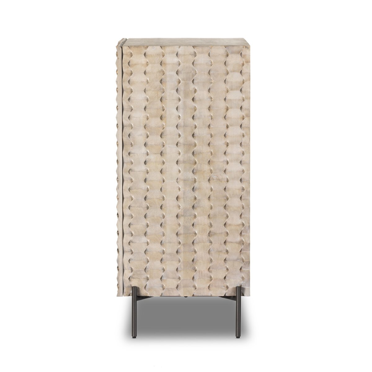 Raffael Bar Cabinet Carved Stonewash Grey Mango Four Hands