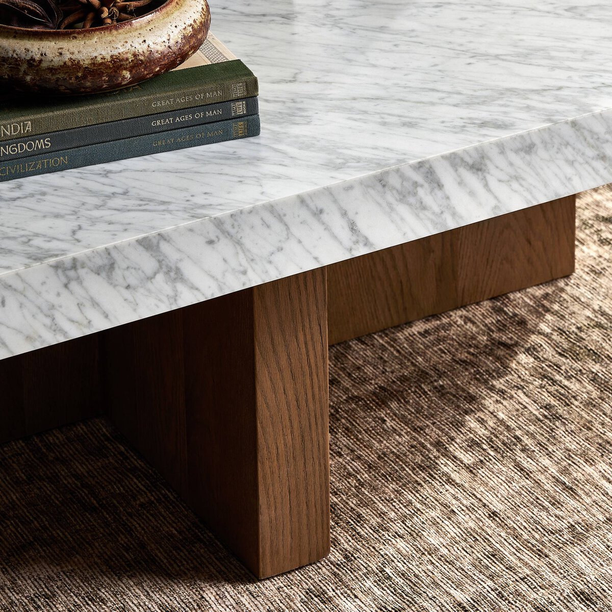 Bellamy Rectangular Coffee Table White Carrara Marble Four Hands