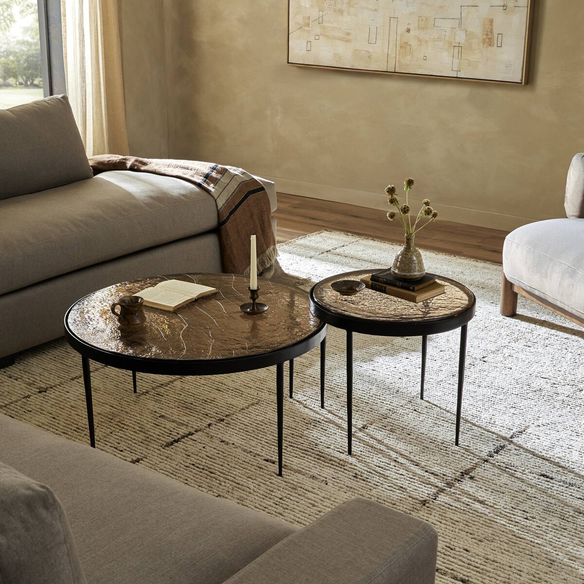 Yoko Nesting Tables Smoked Brown Cast Glass Four Hands